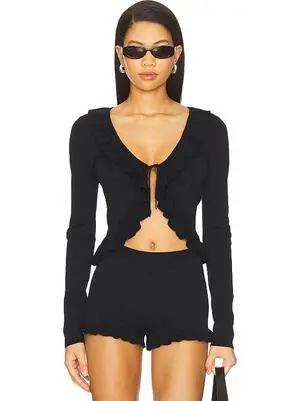 Majorelle Layilah Ruffle Trim Cardigan - Black