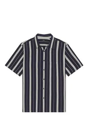 Theory Noll Short Sleeve Shirt In Blue - Baltic & White