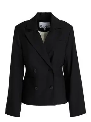 GANNI Double-breasted Woven Blazer - Black