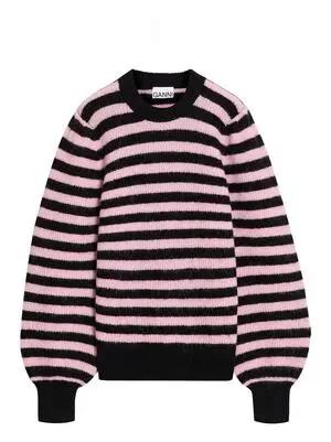 GANNI Striped Knitted Sweater - Black