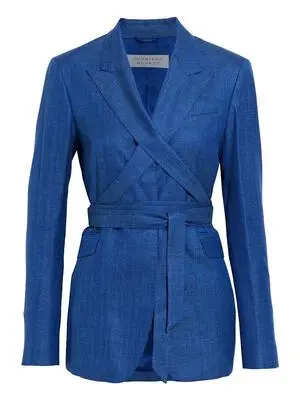 Gabriela Hearst Belted Herringbone Blazer - Cobalt Blue