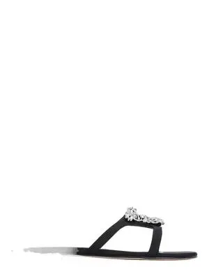 Manolo Blahnik Trinamu Crystal-embellished Satin Flat Sandals - Black