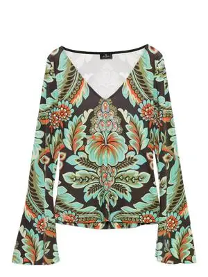 Etro Floral-print Bell-sleeve T-shirt - Black