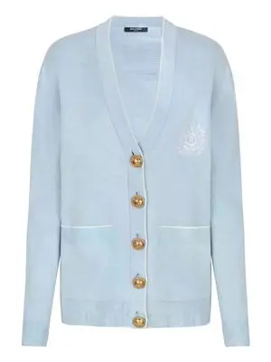 Balmain Emblem-detail Buttoned Cardigan - Blue