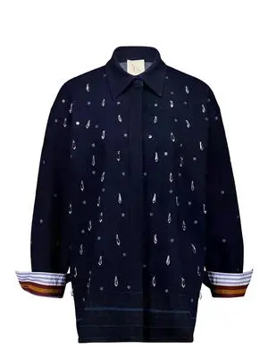 PAULA Embroidered-dots Shirt - Blue