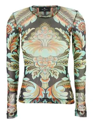 Etro Paisley-print Mesh Top - Black