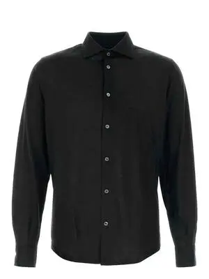 Fedeli Wool Long-sleeve Shirt - Black
