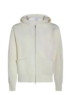 LARDINI Ribbed Zip-up Knitted Hoodie - Neutrals