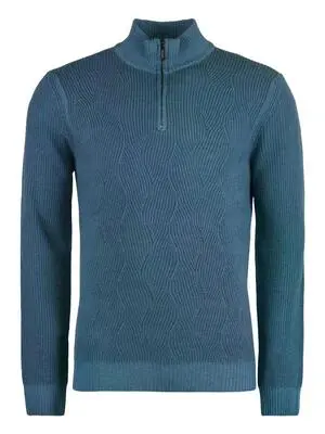 MOORER Half-zip Cable-knit Wool Sweater - Blue
