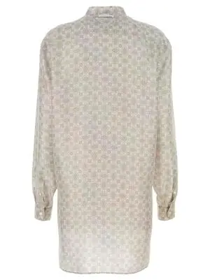 Prada Printed Silk Shirt Dress Neutrals