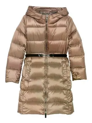 Max Mara Hooded Belted Puffer Jacket - Brown