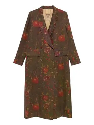 UMA WANG Pomegranate-print Double-breasted Coat - Brown