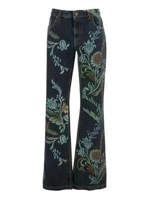 Etro Floral Print Straight-leg Jeans - Blue