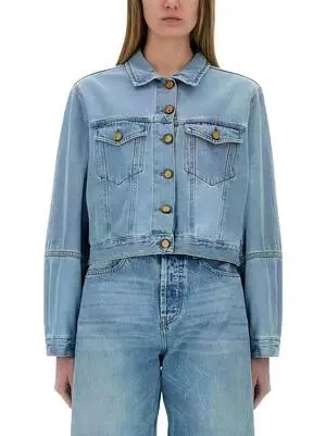 ALYSI Puffed-sleeve Denim Trucker Jacket - Blue