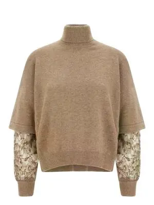 Brunello Cucinelli Sequin-embellished High-neck Sweater - Brown