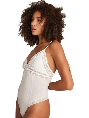 Free People Sheer Lace Bodysuit - Heather Combo