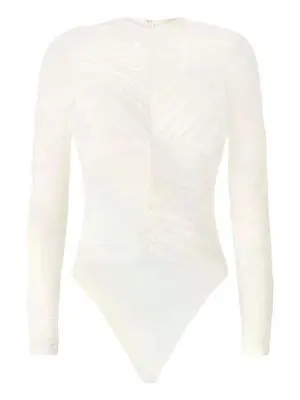 GENNY Ruched Long-sleeve Bodysuit - White