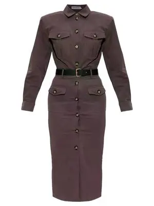 SELF-PORTRAIT Buttoned-up Belted Dress - Brown