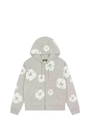 DENIM TEARS Wreath-print Zip-up Hoodie - Grey