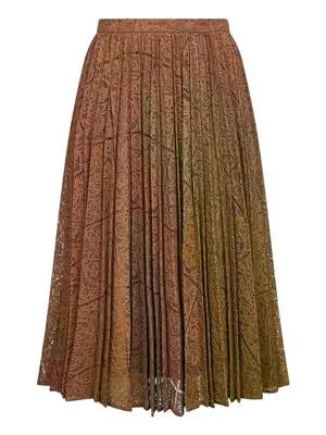 Max Mara Leva Pleated Lace Midi Skirt - Brown
