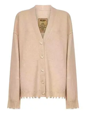 UMA WANG Frayed-edge Ribbed Cardigan - Neutrals