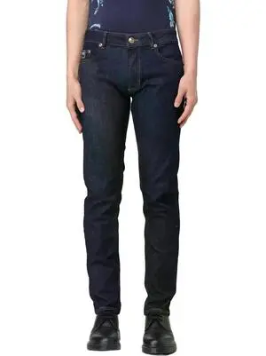 Versace Five-pocket Jeans With Logo Patch - Blue