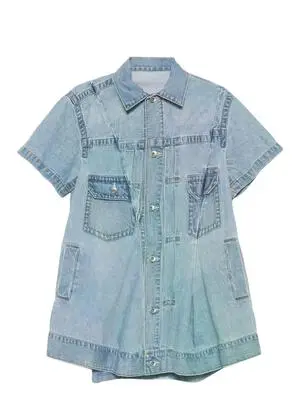 Sacai Pleated Denim Mini Shirt Dress - Blue
