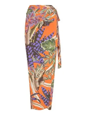 BRIGITTE Tropical-print Midi Skirt - Orange