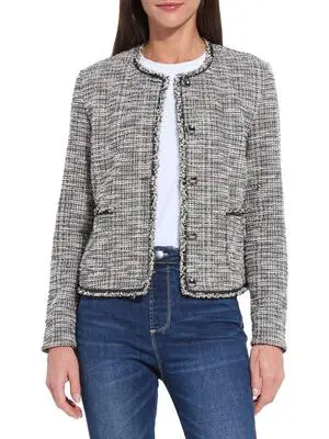 Lyssé Collarless Stretch Tweed Jacket - Grey Multi