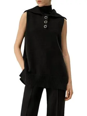 Lilysilk Sleeveless Wool And Cashmere Sailor Collar Sweater - Black