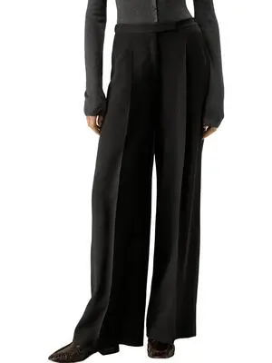 Lilysilk Silk-wool Pleated Wide-leg Trousers - Black