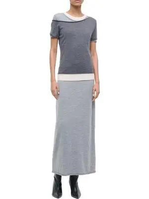 Staud Lyric Layered Wool Blend Maxi Dress - Heather Grey Multi
