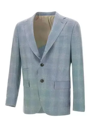 Eleventy Checked Narrow-lapel Blazer - Blue