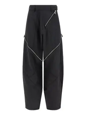 Attico Tapered Trousers With Zip Details - Black