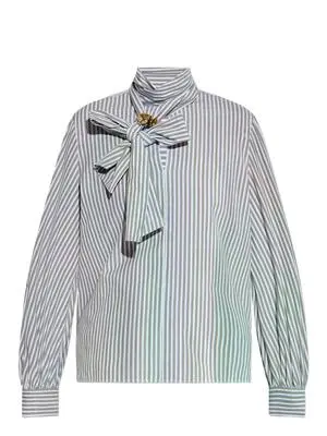 Max Mara Striped Shirt With Bow Detail - Brown