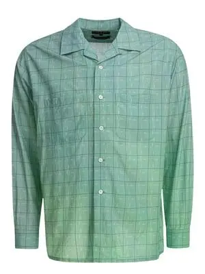 BEAMS Revere-collar Grid-pattern Shirt - Blue
