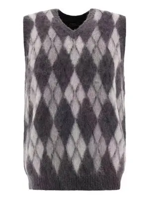 BEAMS Argyle Knit Vest - Grey