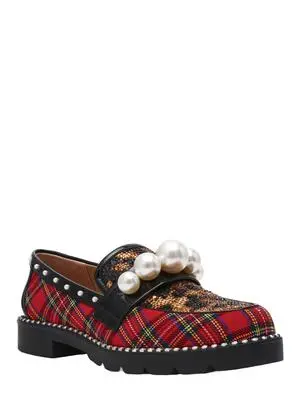Betsey Johnson Harloe Lug-Sole Loafer Red Plaid