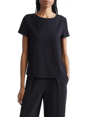 Emporio Armani Pointelle Satin Top - Black