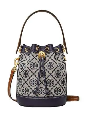 Tory Burch T Monogram Mini Bucket Bag - Tory Navy Blue
