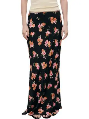 MANGO Lace Trim Floral Print Skirt