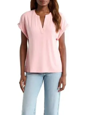 Tommy Bahama Split Neck Knit Top - Quartz Pink