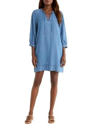 Tommy Bahama Chambray O'lei Lace-up Shift Dress - Med Indigo Wash