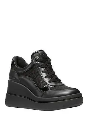Michael Kors Leather And Mesh Wedge Trainer - Black