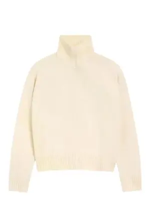 AMI Paris De Coeur Funnel-neck Wool Sweater - Neutrals