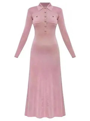 SELF-PORTRAIT Polo-neck Button-front Dress - Pink