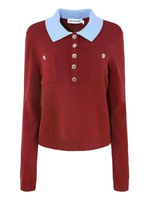 SELF-PORTRAIT Patch-pockets Knitted Polo Top - Red