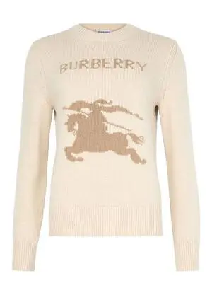 Burberry Round Neck Sweater With Logo Nutmeg/flax
