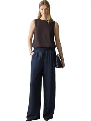 Theory Pull-On Track Pant In Mod Silk Twill Nocturne Navy