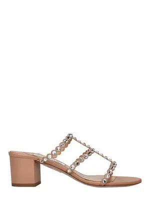 AQUAZZURA Leather Tequila 50 Embellished Sandals - Pink